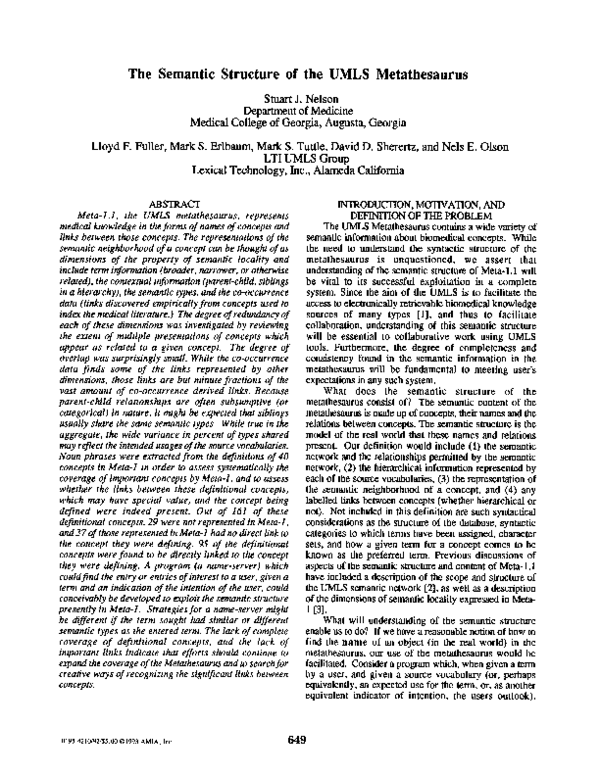 (PDF) The semantic structure of the UMLS Metathesaurus