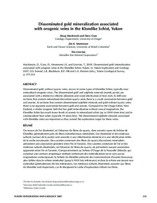 (PDF) disseminated gold mineralization associated with orogenic veins ...
