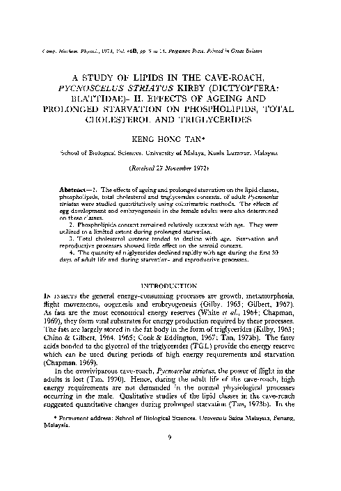 (PDF) A study of lipids in the cave-roach, Pycnoscelus striatus Kirby ...