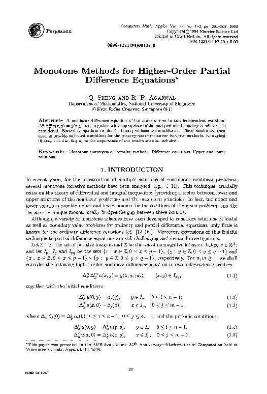 (PDF) Monotone methods for higher-order partial difference equations