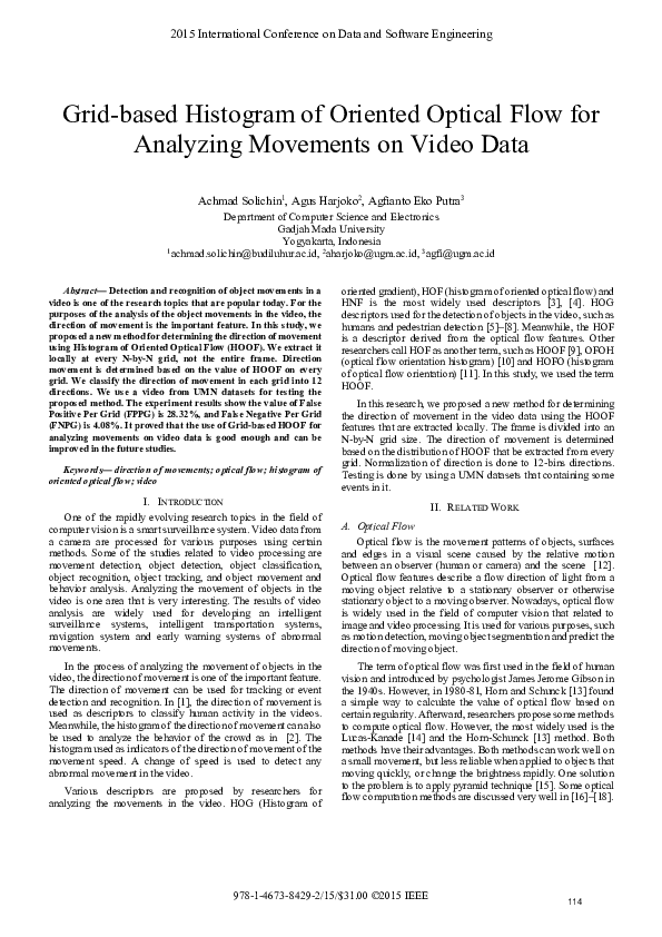 Pdf Grid Based Histogram Of Oriented Optical Flow For Analyzing