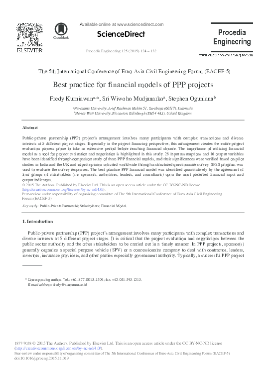(PDF) Best practice for financial models of PPP projects