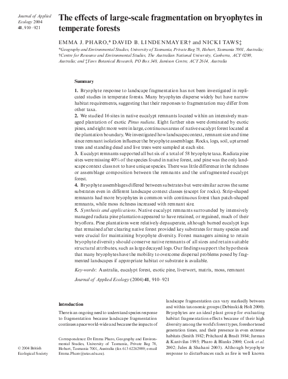 (PDF) The effects of large-scale fragmentation on bryophytes in ...