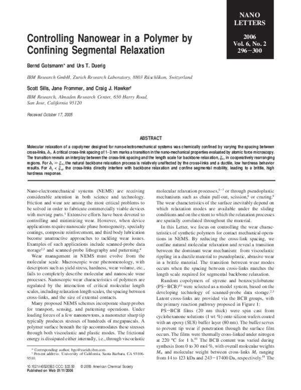 (PDF) Controlling Nanowear in a Polymer by Confining Segmental Relaxation