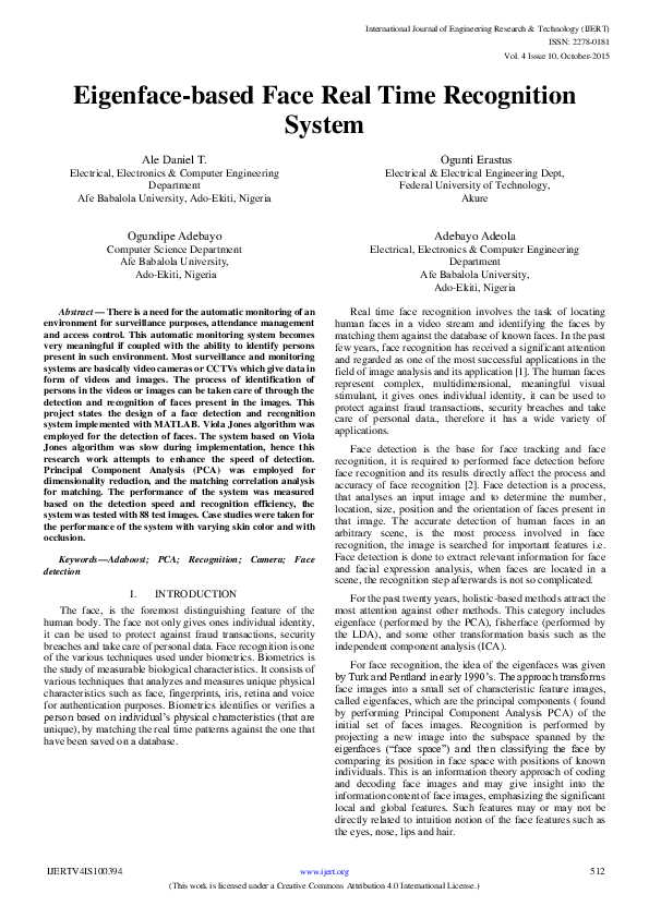 (PDF) Eigenface-based Face Real Time Recognition System