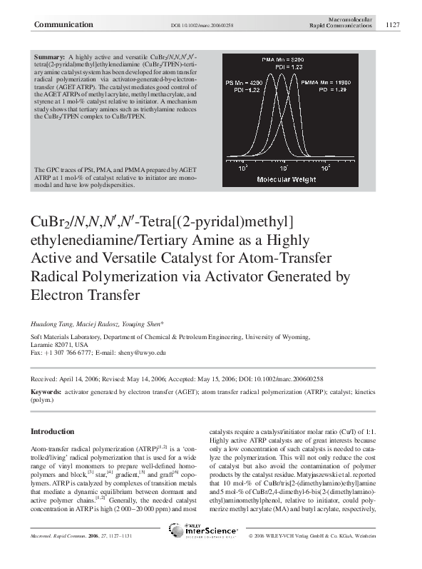 (PDF) Efficient CuBr2 Catalyst for ATRP Polymerization