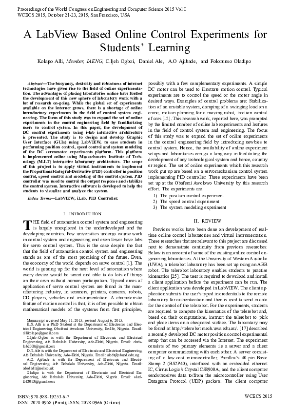 (PDF) A LabView Based Online Control Experiments for Students’ Learning