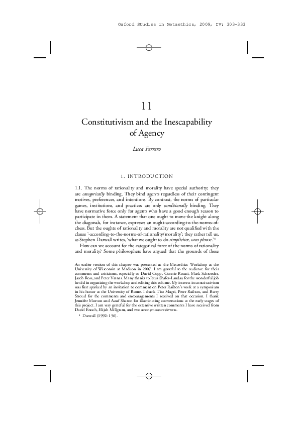 (PDF) 2009 - Constitutivism and the Inescapability of Agency