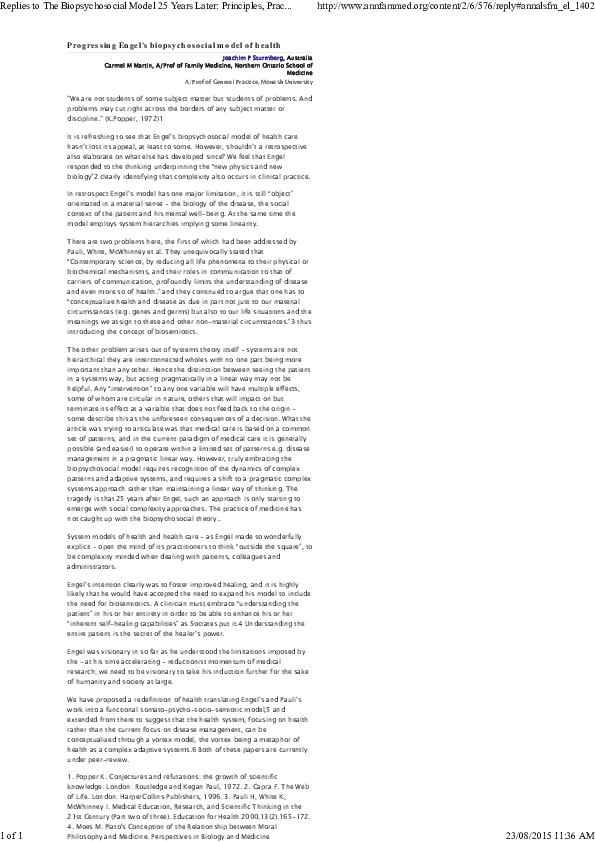 (PDF) Progressing Engel’s biopsychosocial model of health