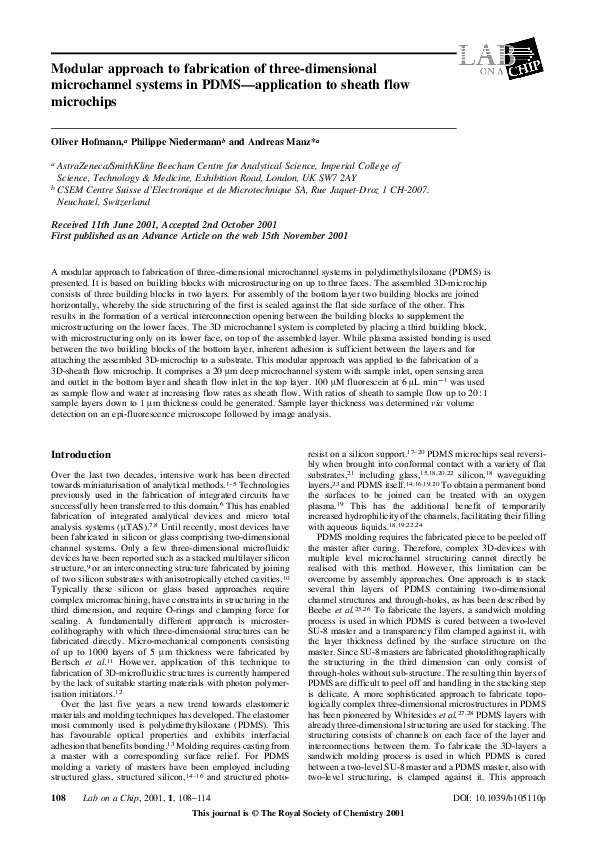(PDF) Modular approach to fabrication of three-dimensional microchannel systems in PDMS ...