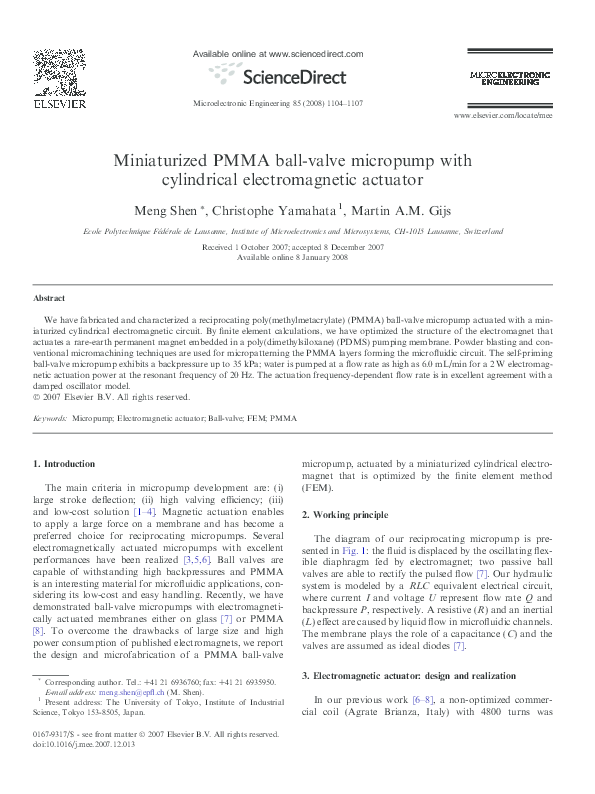 (PDF) Miniaturized PMMA ball-valve micropump with cylindrical ...