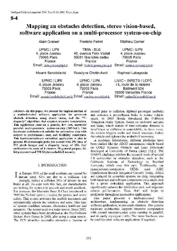 (PDF) Stereo Vision-Based Obstacle Detection on MP-SoC Systems