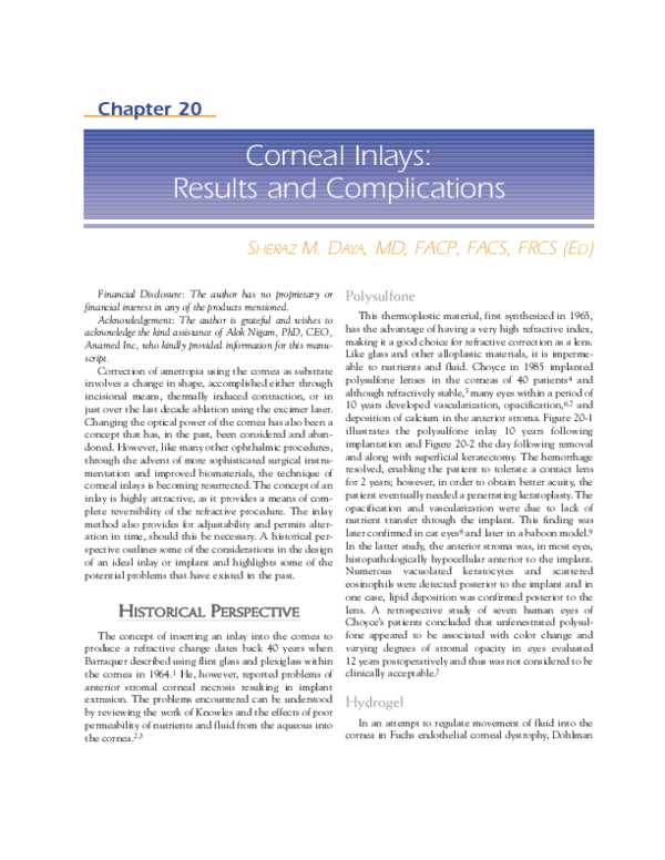 (PDF) Corneal Inlays: Results and Complications