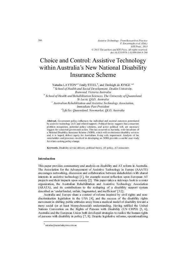 (PDF) Choice and Control: assistive technology within Australia’s new ...