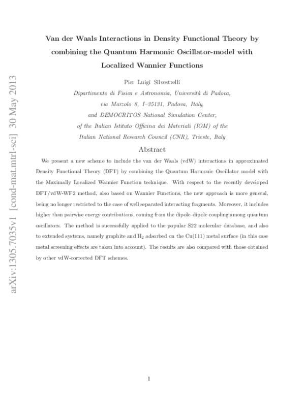 (PDF) Van der Waals interactions in density functional theory by ...