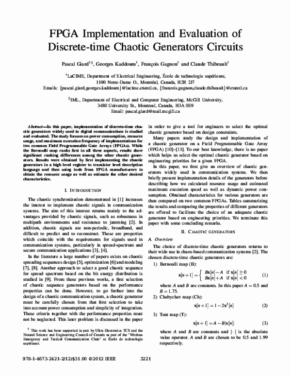 (PDF) FPGA implementation and evaluation of discrete-time chaotic generators circuits