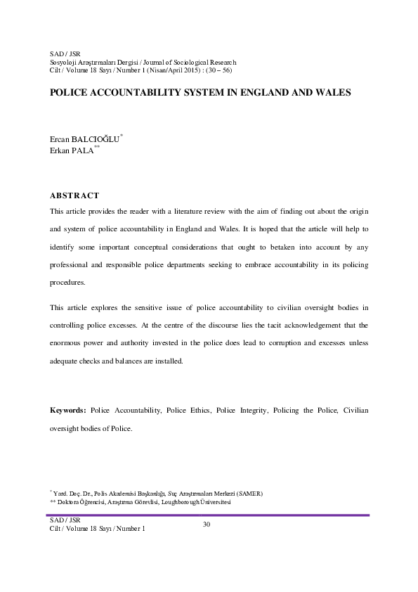 (PDF) Balcioğlu, Ercan and Pala, Erkan. (2015). “Police Accountability ...