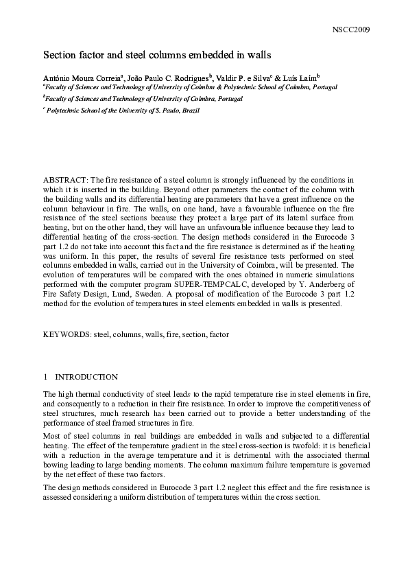(PDF) Section factor and steel columns embedded in walls