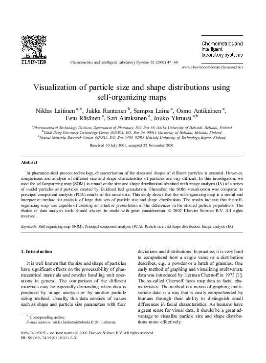 Pdf Visualization Of Particle Size And Shape Distributions Using Self Organizing Maps