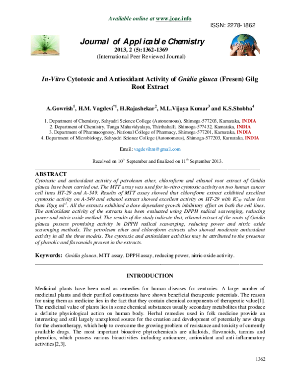 (PDF) In vitro cytotoxic and antioxidant activity of some Hypericum ...