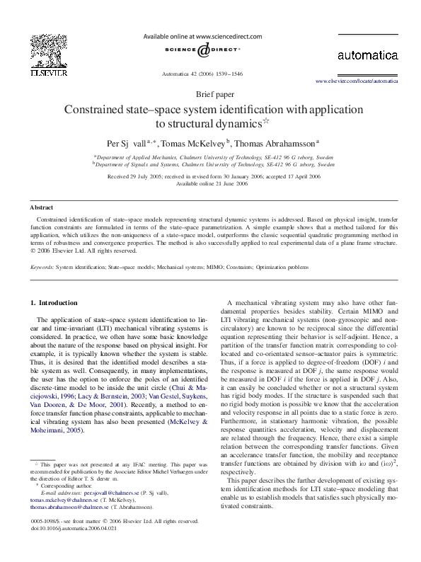 (PDF) Constrained state–space system identification with application to ...