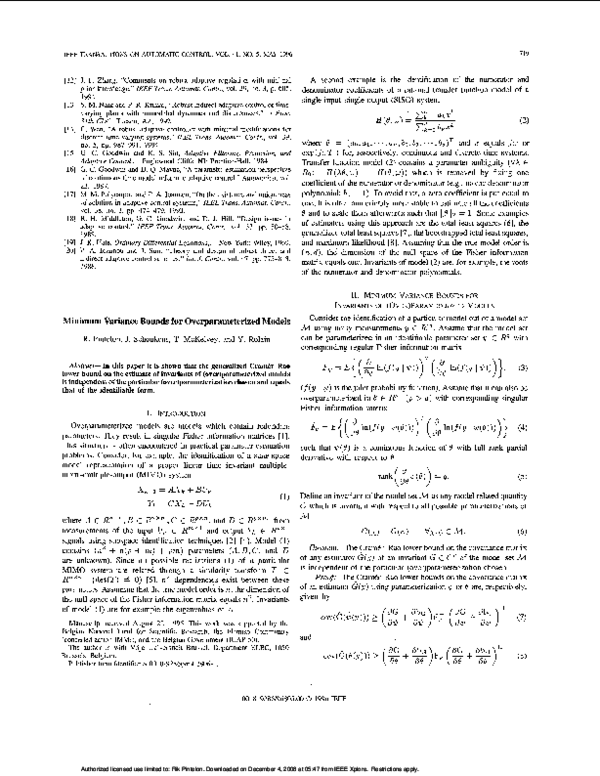 (PDF) Minimum variance bounds for overparameterized models | Tomas McKelvey - Academia.edu