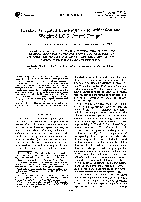 Pdf Iterative Weighted Least Squares Identification And Weighted Lqg Control Design Zhuquan