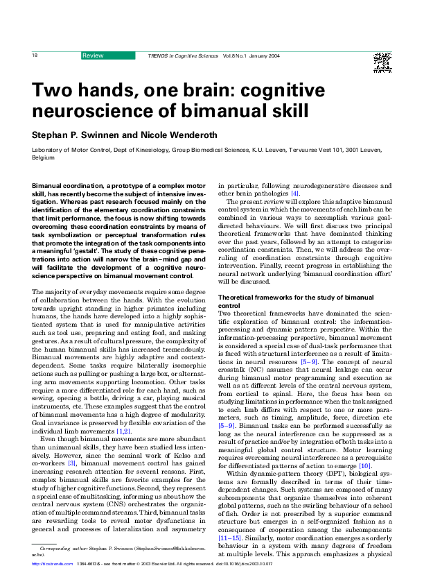 (PDF) Two hands, one brain: cognitive neuroscience of bimanual skill