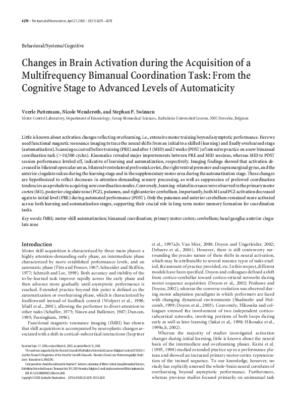 (PDF) Changes in Brain Activation during the Acquisition of a ...