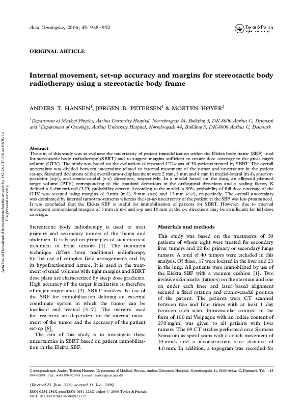 (PDF) Internal movement, set-up accuracy and margins for stereotactic ...
