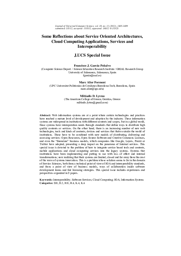 (PDF) Some Reflections about Service Oriented Architectures, Cloud Computing Applications ...