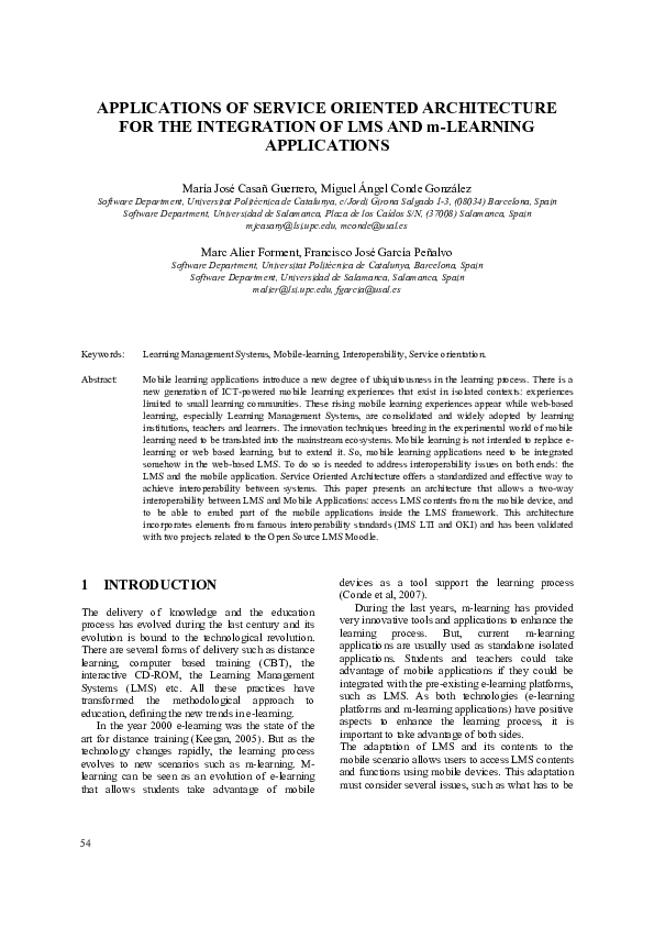 Pdf Applications Of Service Oriented Architecture For The Integration Of Lms And M Learning