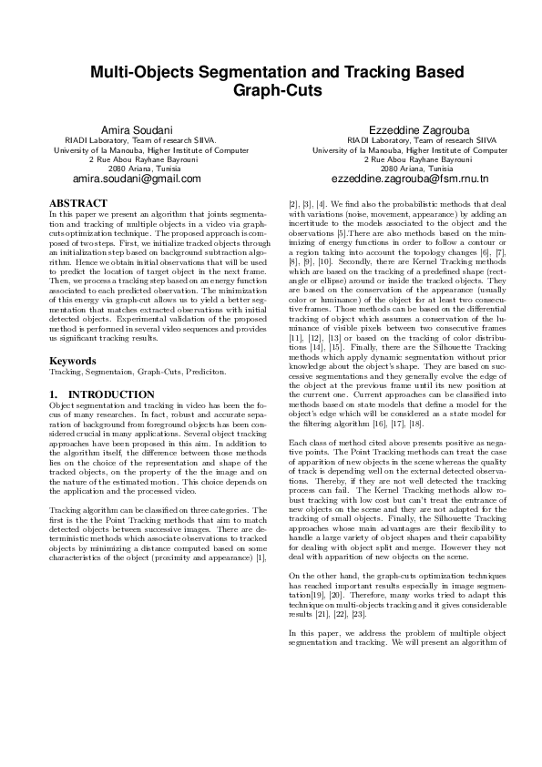 (PDF) Multi-Objects Segmentation and Tracking Based Graph-Cuts | Ezzeddine Zagrouba - Academia.edu