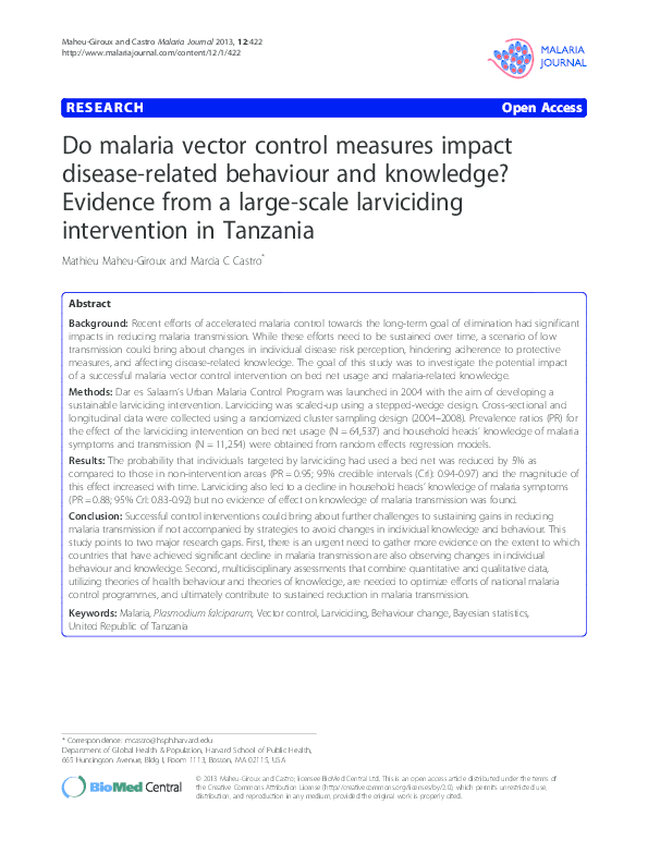 (PDF) Do malaria vector control measures impact disease-related ...