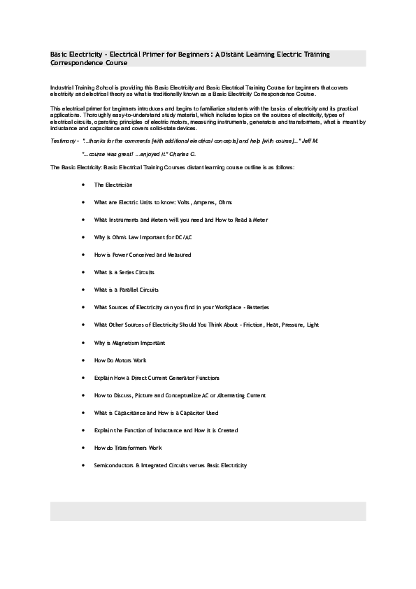 (DOC) This basic electrical training seminar provides the foundation of ...