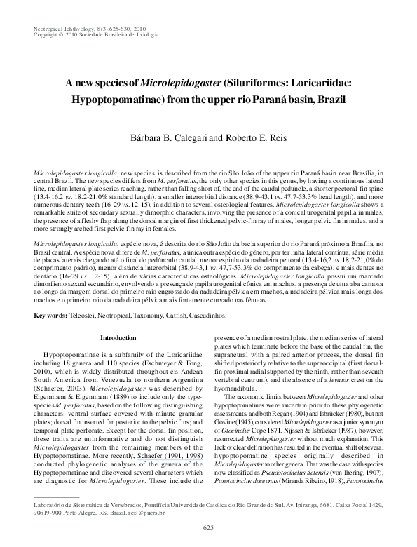 (PDF) A new species of Microlepidogaster (Siluriformes: Loricariidae ...