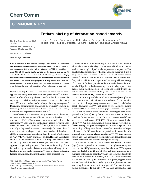 (PDF) Tritium labeling of detonation nanodiamonds