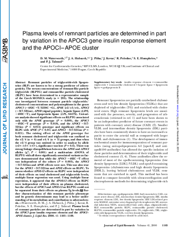 (PDF) Plasma levels of remnant particles are determined in part by ...