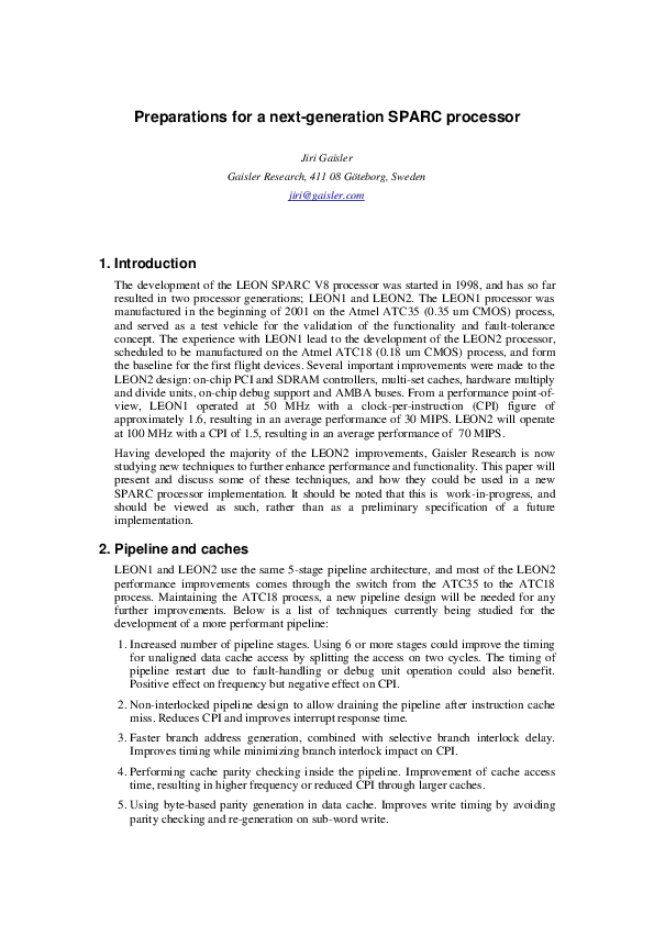 (PDF) Preparations for next-generation SPARC processor