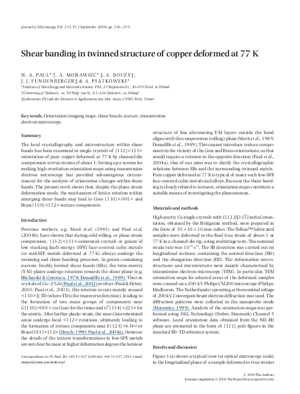 (PDF) Shear banding in twinned structure of copper deformed at 77 K