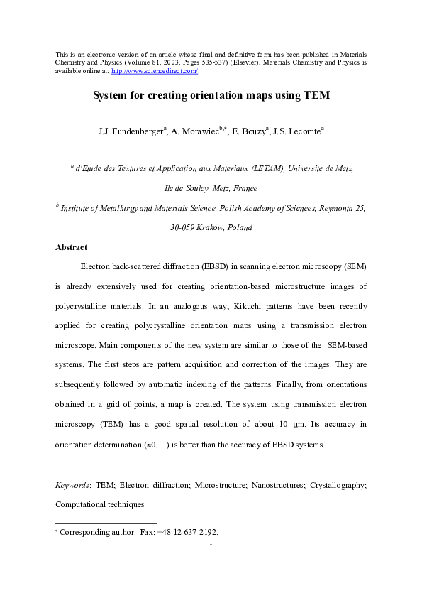 (PDF) Orientation Mapping of Polycrystals Using TEM