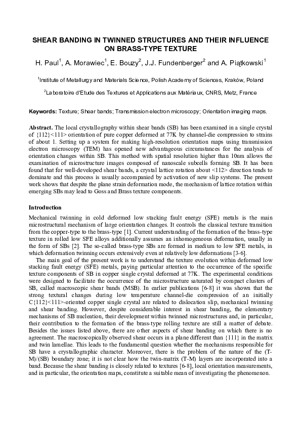 (PDF) Shear Banding in Twinned Structures and Their Influence on Brass ...