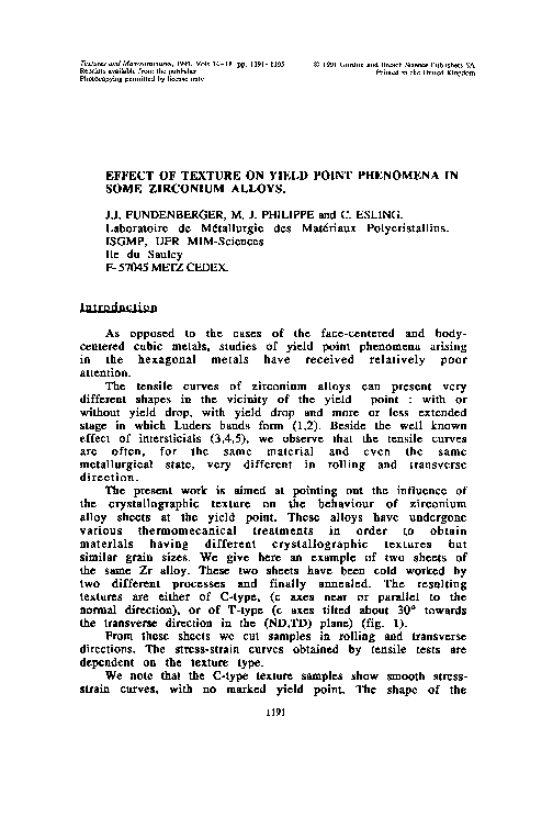 (PDF) Effect of Texture on Yield Point Phenomena in Some Zirconium Alloys