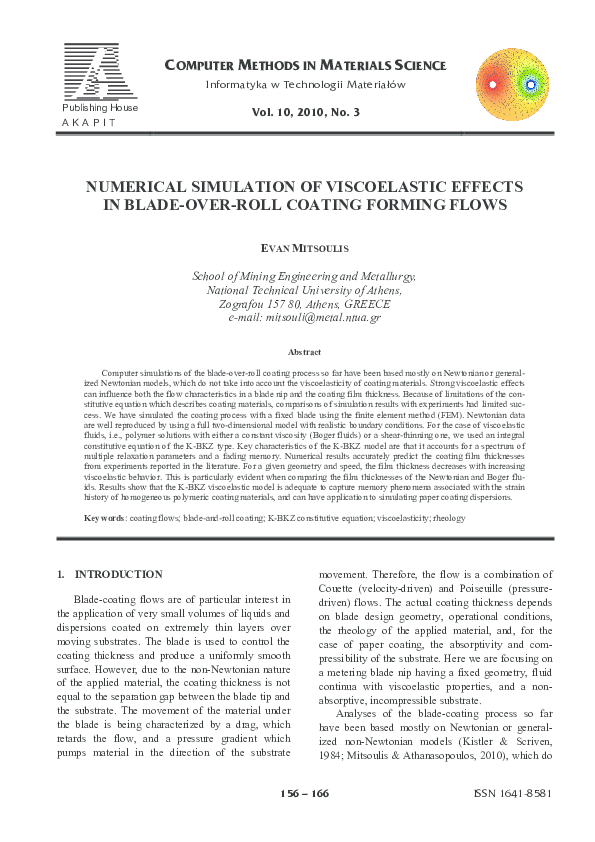 Pdf Numerical Simulation Of Viscoelastic Effects In Blade Over Roll
