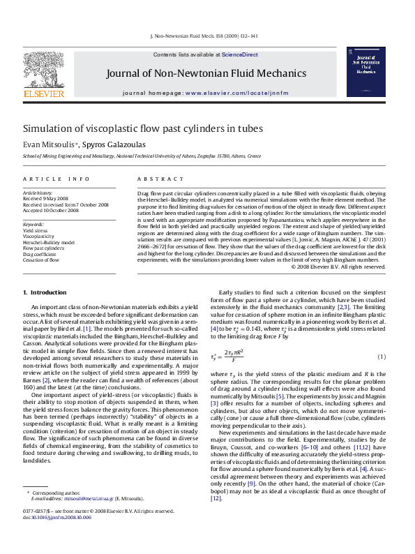 (PDF) Simulation of viscoplastic flow past cylinders in tubes