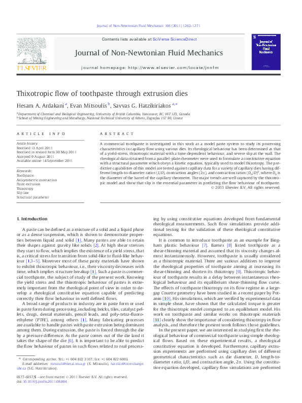 (PDF) Thixotropic flow of toothpaste through extrusion dies