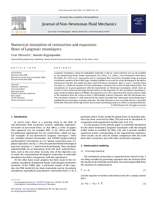 Pdf Numerical Simulation Of Contraction And Expansion Flows Of Langmuir Monolayers