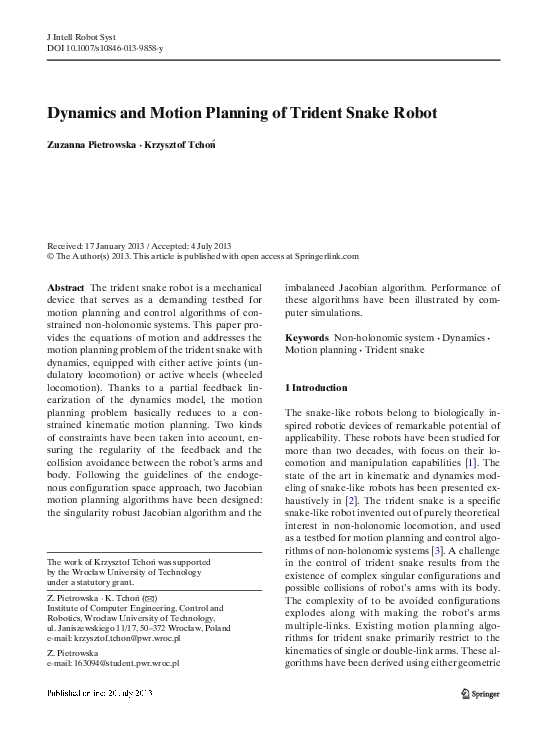 (PDF) Dynamics and Motion Planning of Trident Snake Robot