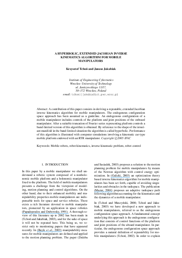 Pdf Extended Jacobian Inverse Kinematics Algorithms For Mobile