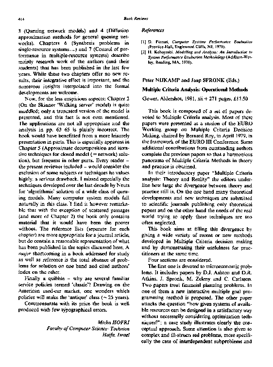 (PDF) Multiple criteria analysis: Operational methods